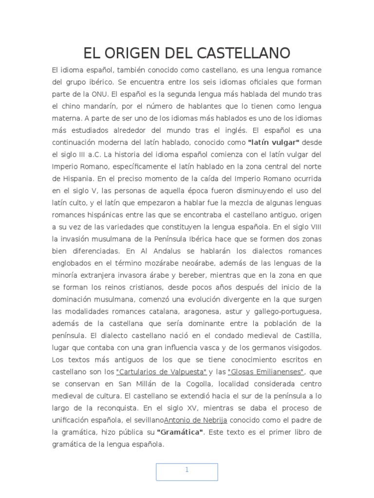 El Origen Del Castellano | PDF | Lengua española | latín