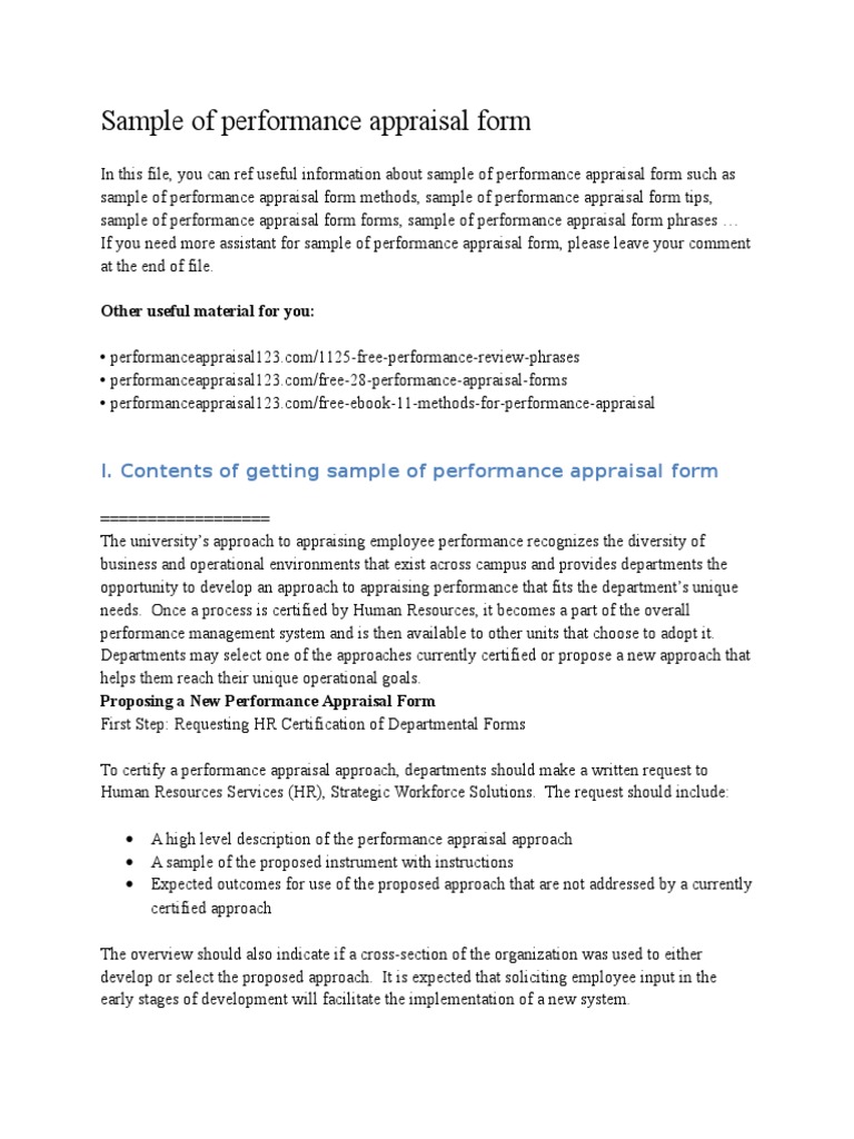 Sample of Performance Appraisal Form | PDF | Performance Appraisal ...