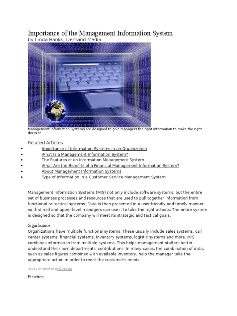 Importance of The Management Information System | PDF | Management ...