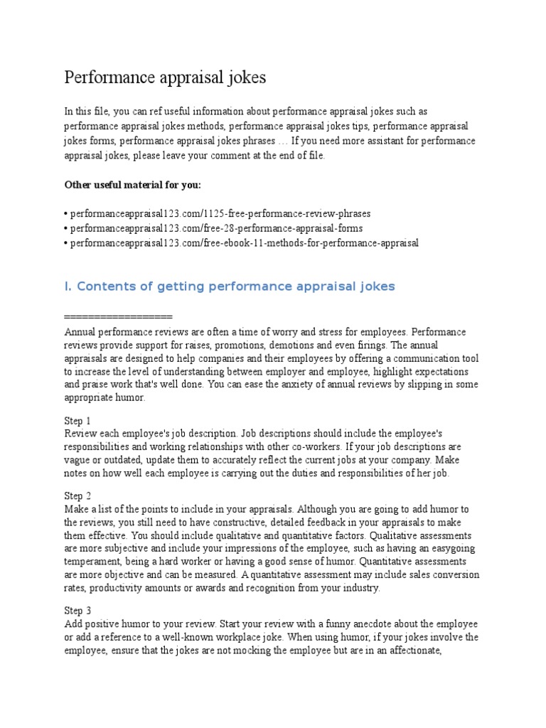 Performance Appraisal Jokes | PDF | Performance Appraisal | Action ...