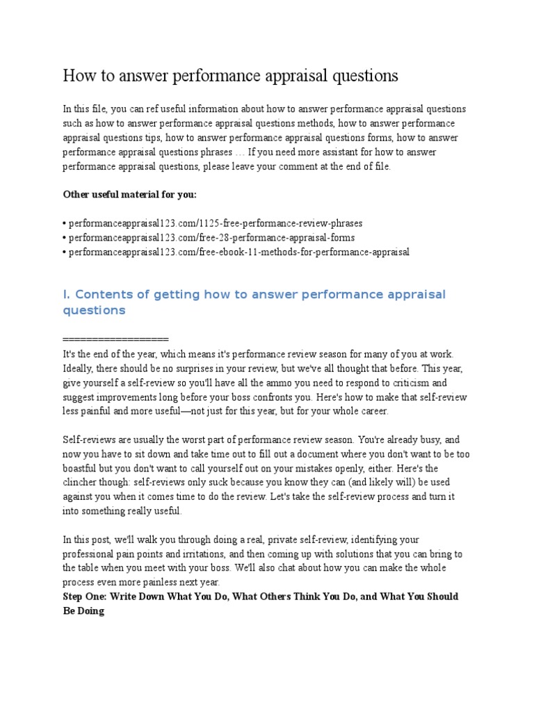 How To Answer Performance Appraisal Questions | PDF | Performance ...