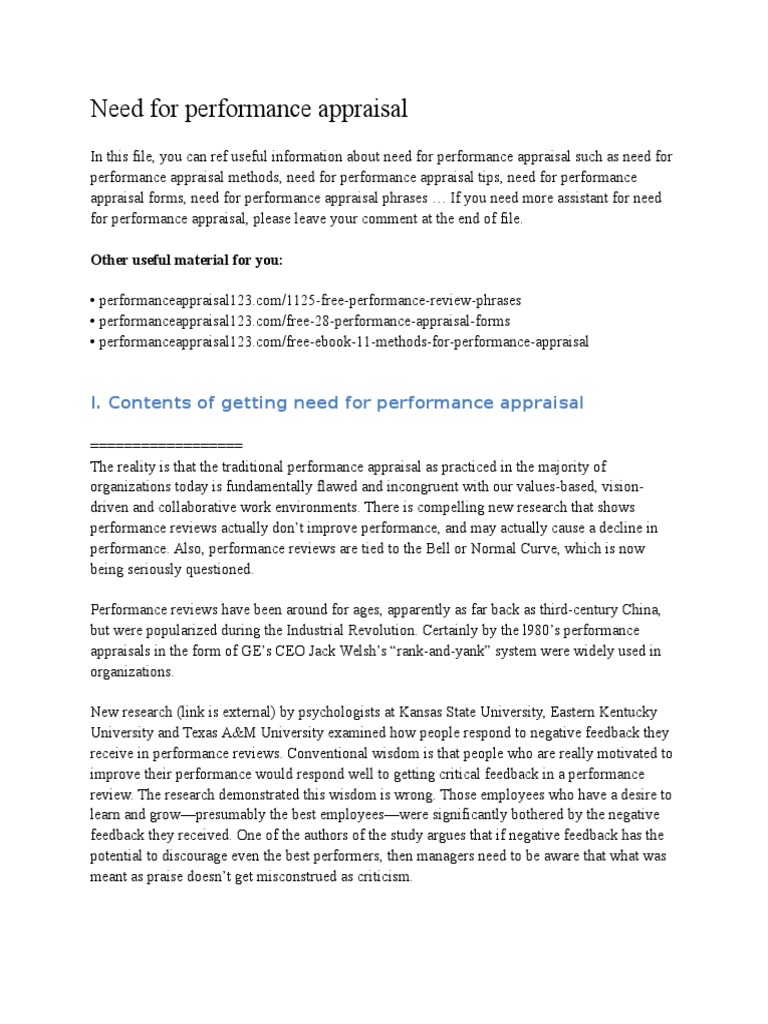 Understanding Performance Appraisal Needs | PDF | Performance Appraisal ...