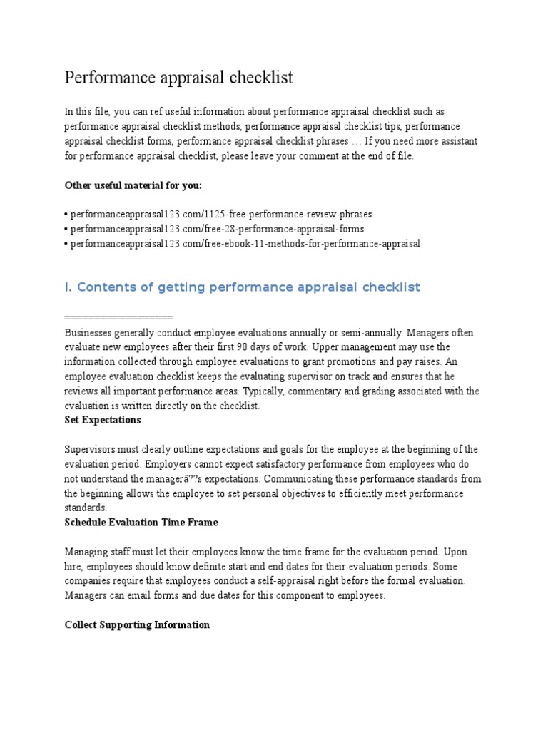 Performance Appraisal Checklist | PDF | Performance Appraisal | Cognition