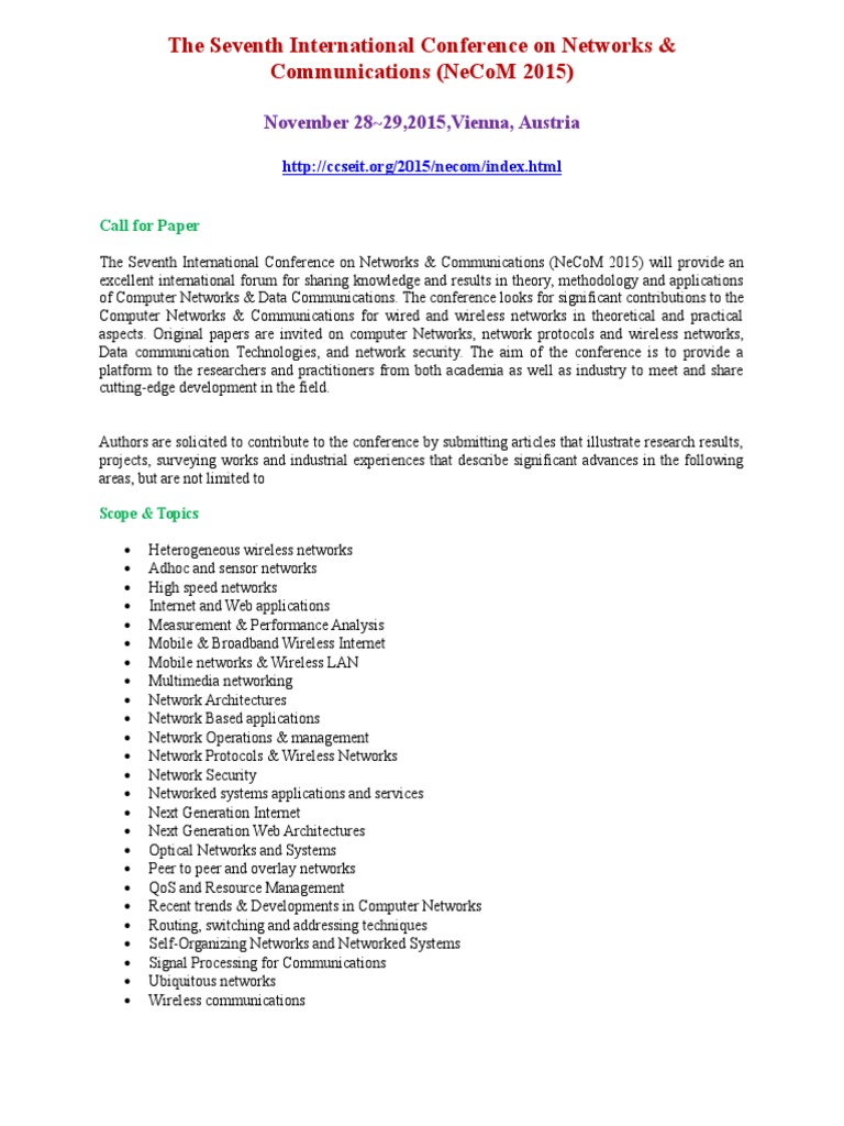 NeComThe Seventh International Conference On Networks & Communications (NeCoM 2015) | PDF ...