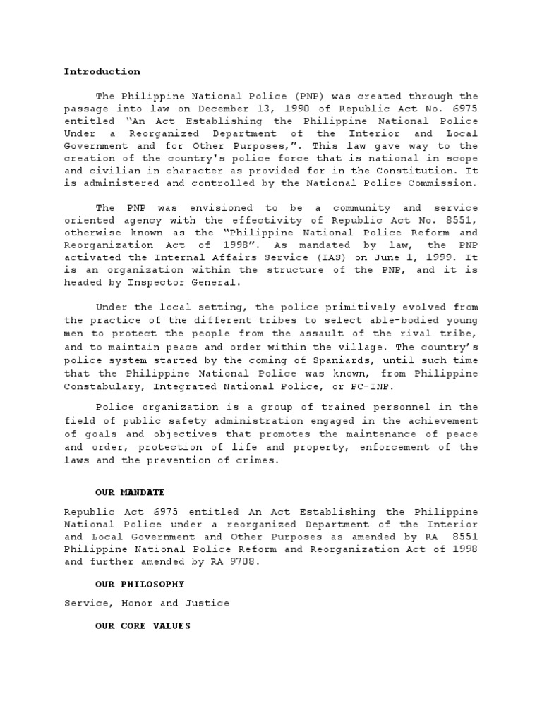 PNP Vision, Mission, and Structure | PDF | Police | Emergency Services