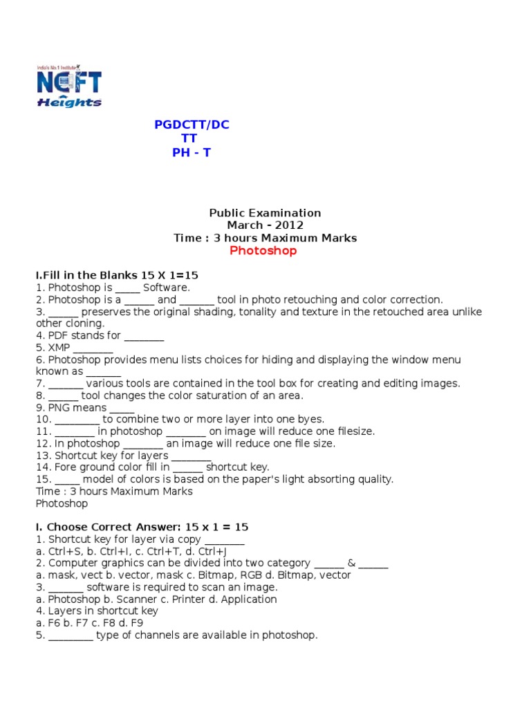 Photoshop Sample Question Papers | Adobe Photoshop | Image Scanner