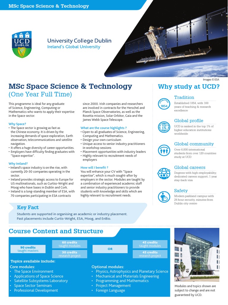 UCD MSc Space Science and Technology Brochure | Postgraduate Education ...
