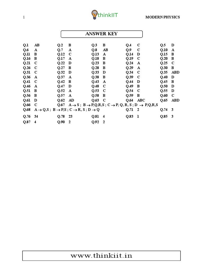 Modern Physics - Answer Key | PDF