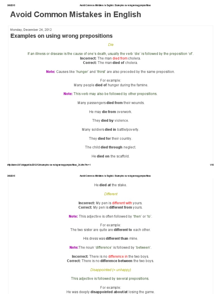 Avoid Common Mistakes in English - Examples On Using Wrong Prepositions ...
