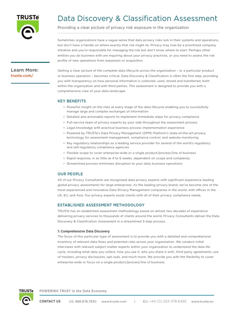 Data Discovery & Classification Assessment - TRUSTe | PDF | Privacy ...