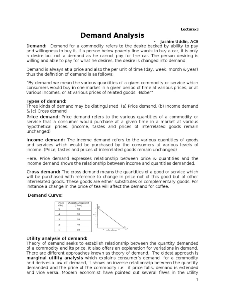 Demand Analysis | PDF | Utility | Marginal Utility