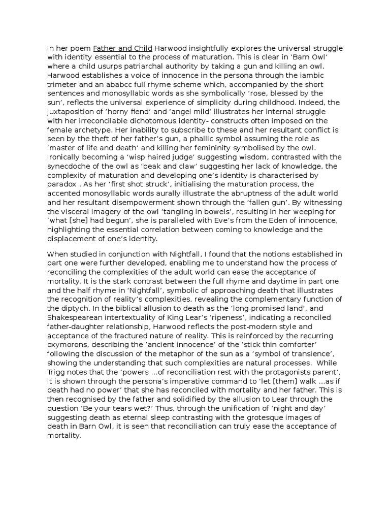 Father and Child Gwen Harwood | PDF | Poetry