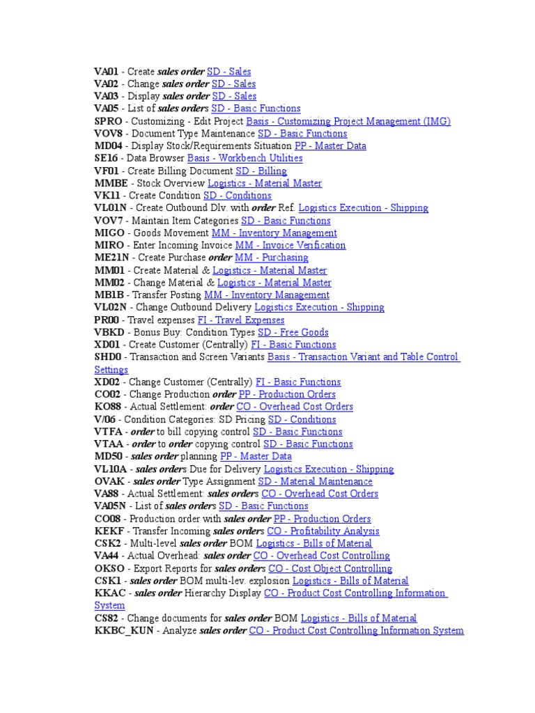 1.Sales Order t Codes | Invoice | Cost Accounting