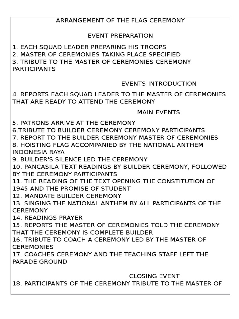 Arrangement of The Flag Ceremony | PDF | Travel