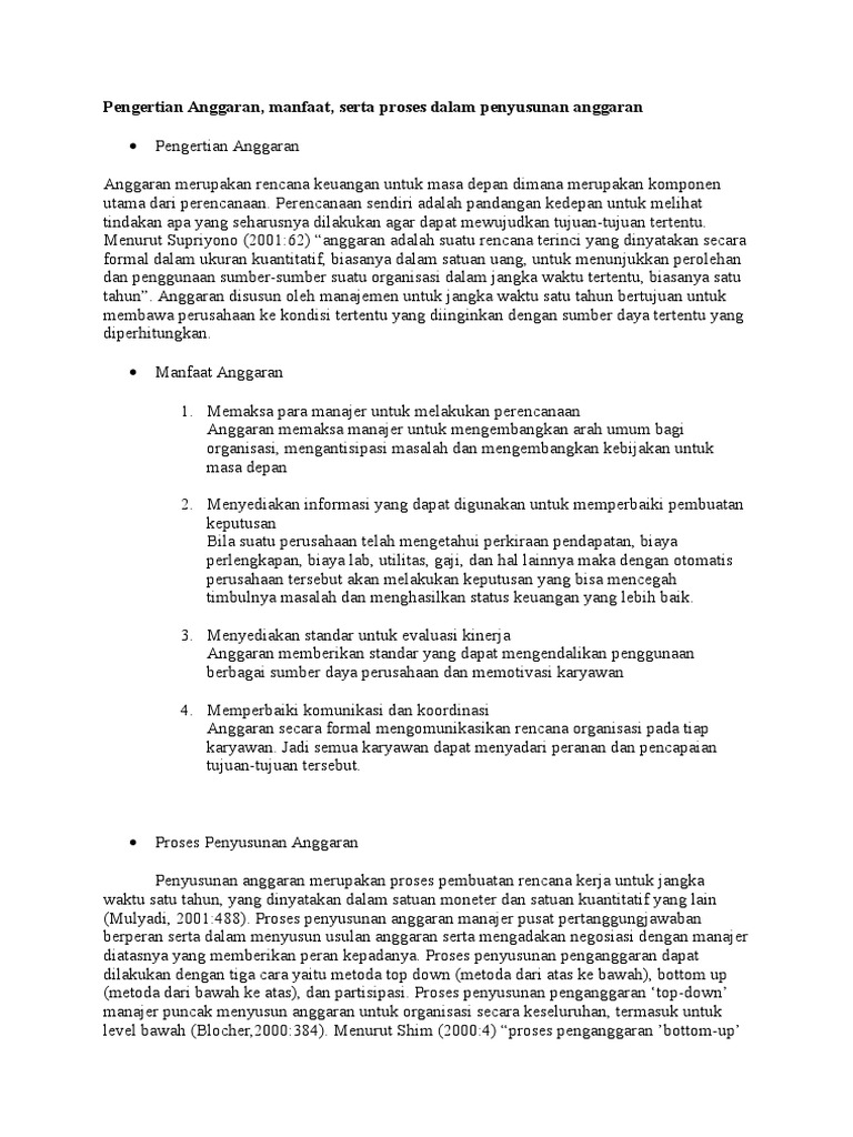 Pengertian Anggaran, Manfaat, Serta Proses Dalam Penyusunan Anggaran | PDF