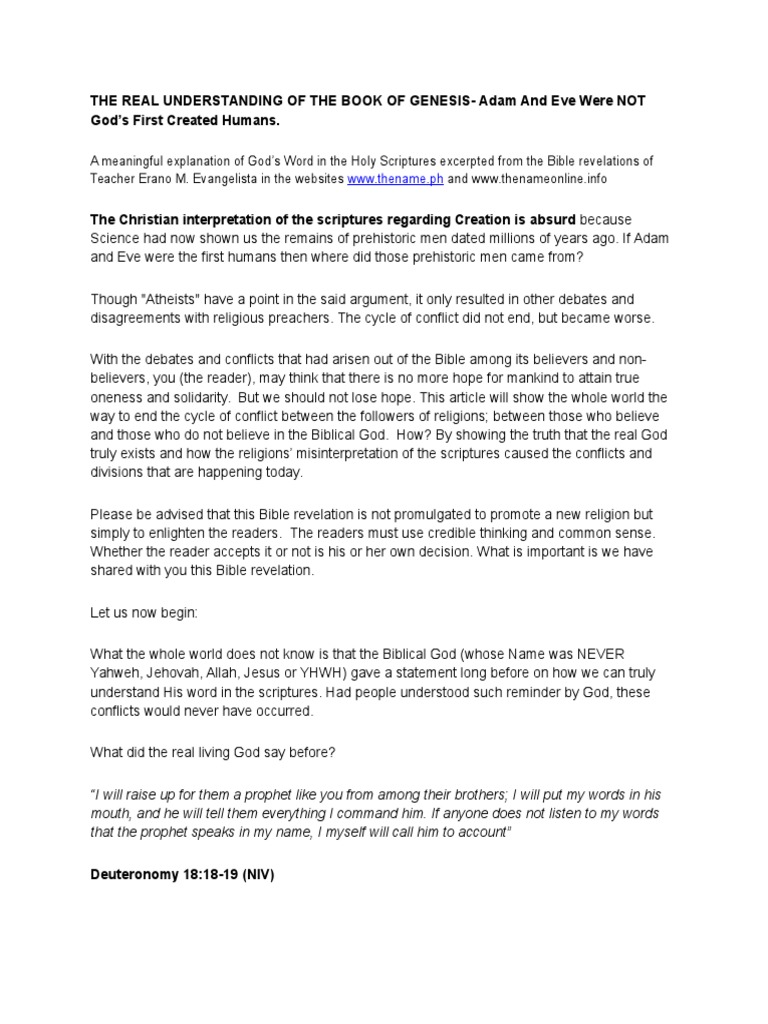 Genesis Unveiled: The True Creation Story | PDF | Cain And Abel ...