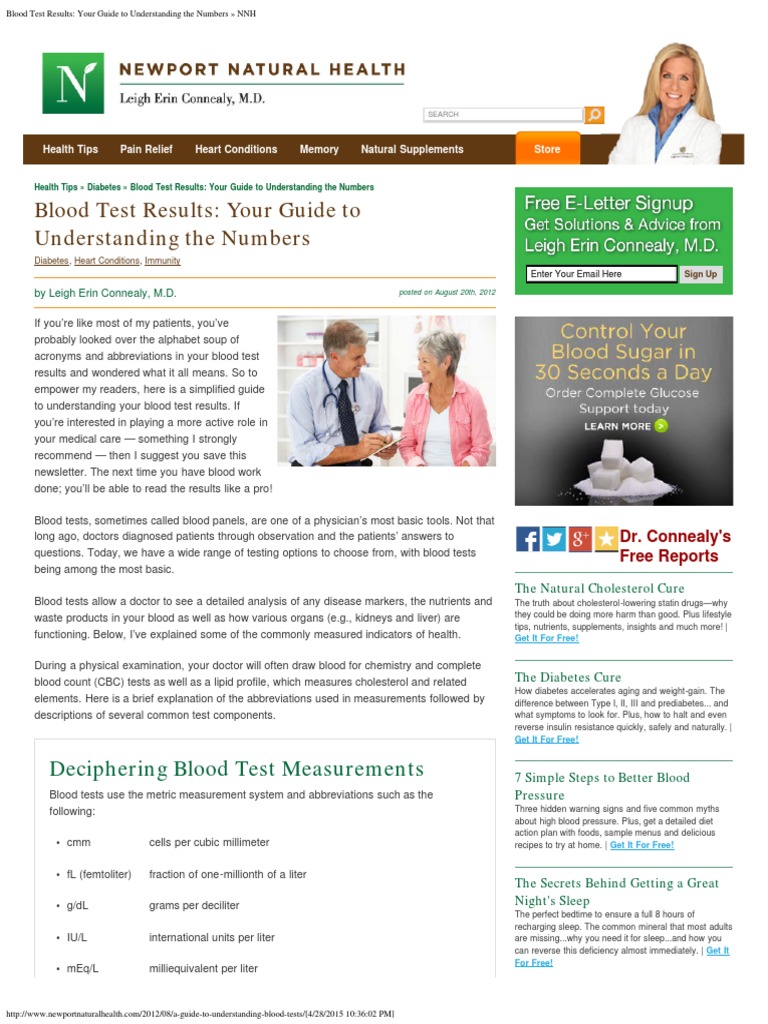 Blood Test Results - Your Guide To Understanding The Numbers NNH | PDF ...