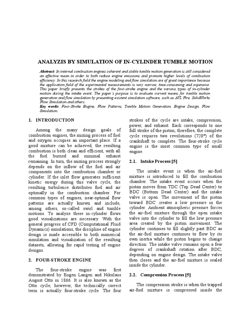 Analyzis by Simulation of In-Cylinder Tumble Motion | PDF | Internal ...