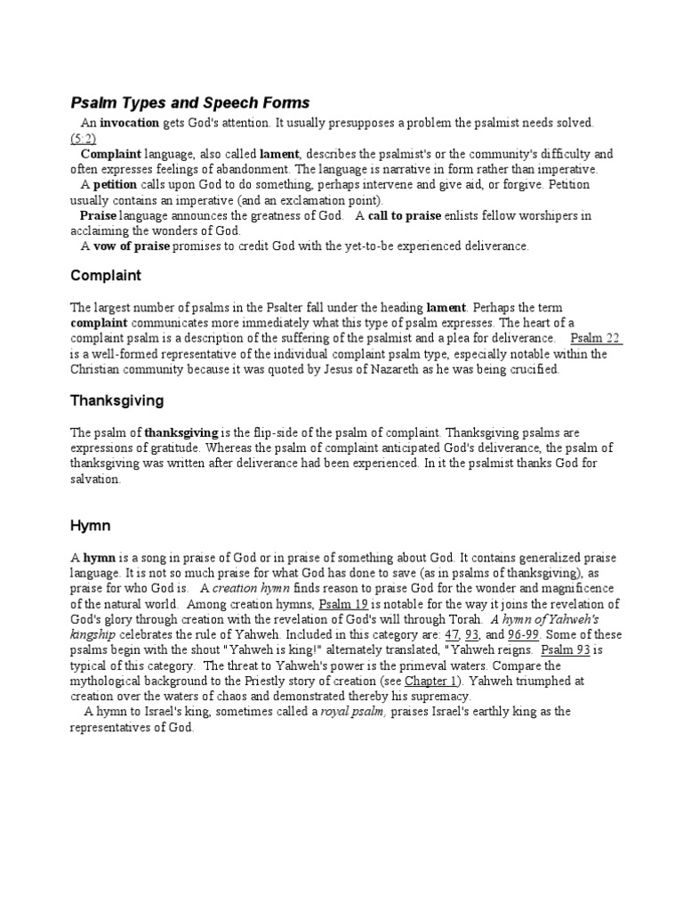 Types of Psalms and Their Functions | PDF | Psalms | Yahweh