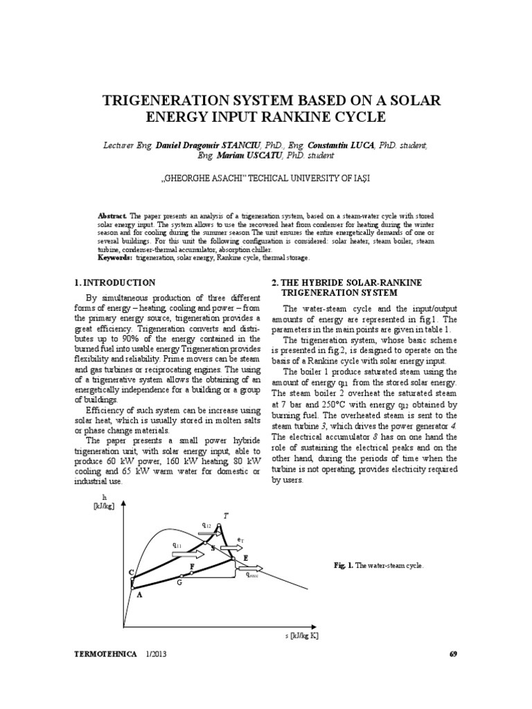 Trigeneration System Based On A Solar Energy Input Rankine Cycle | PDF ...