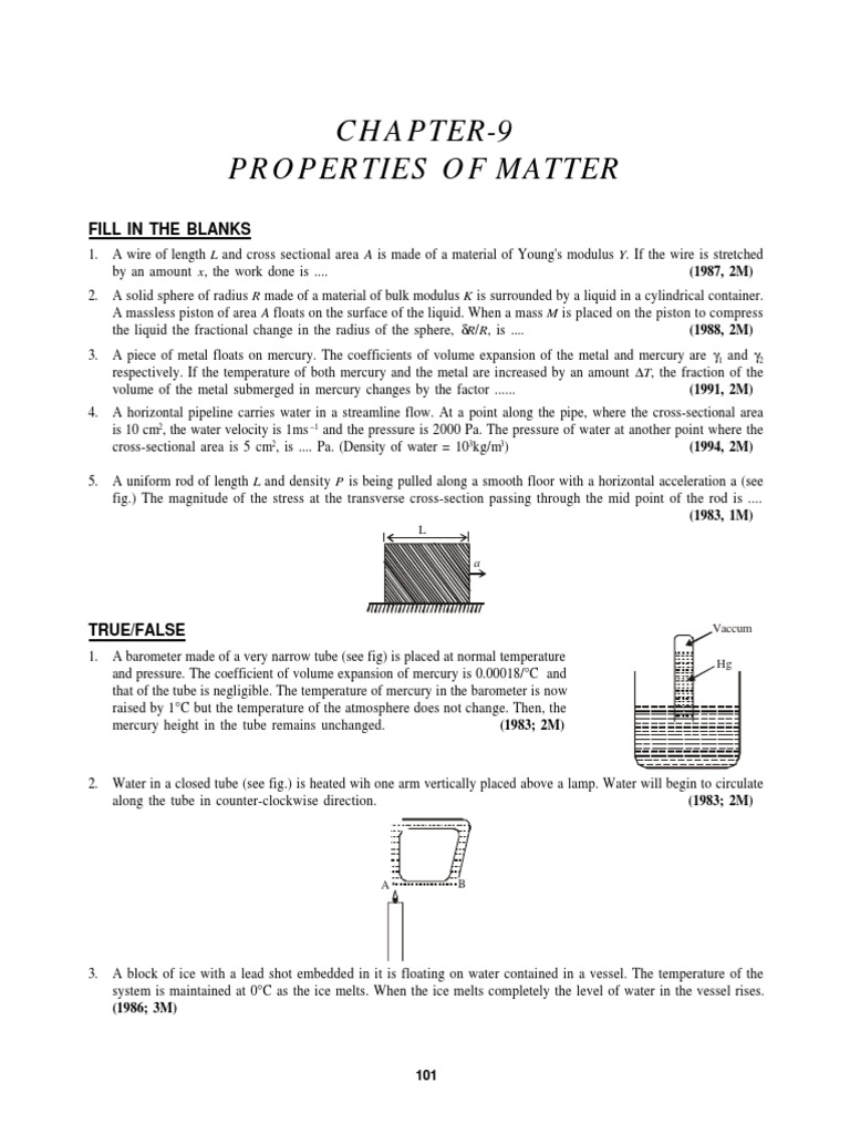 Physics Matter Properties Exercises | PDF | Buoyancy | Density