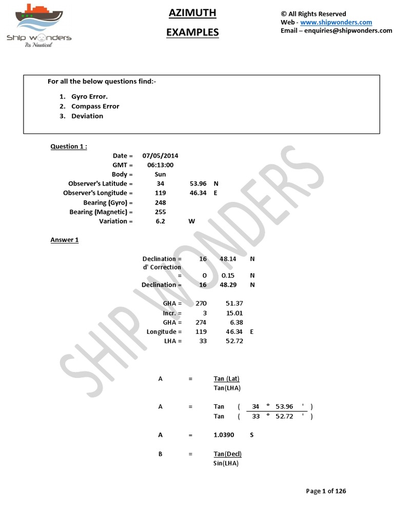 Azimuth Solved Examples | PDF | Compass | Azimuth