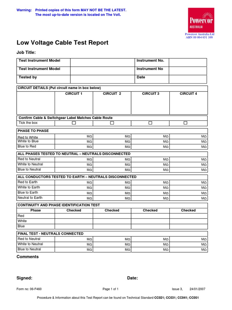 Low Voltage Cable Test Report Issue3 24 Jan 2007 | PDF | Technology ...
