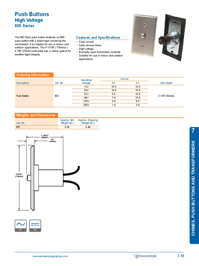 Edwards Signaling 852 Data Sheet | PDF | Electricity | Electrical Equipment