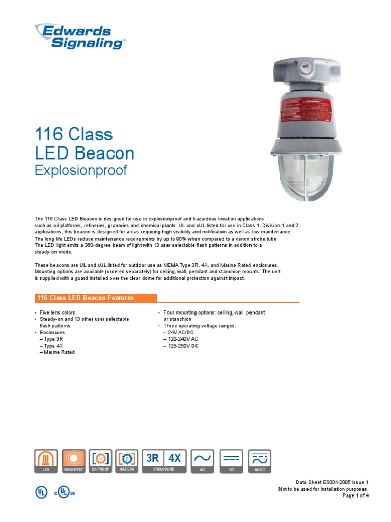 Edwards Signaling 116EXC Data Sheet | PDF | Light Emitting Diode ...