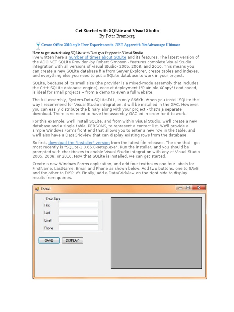 Get Started With SQLite and Visual Studio | PDF | Microsoft Visual ...