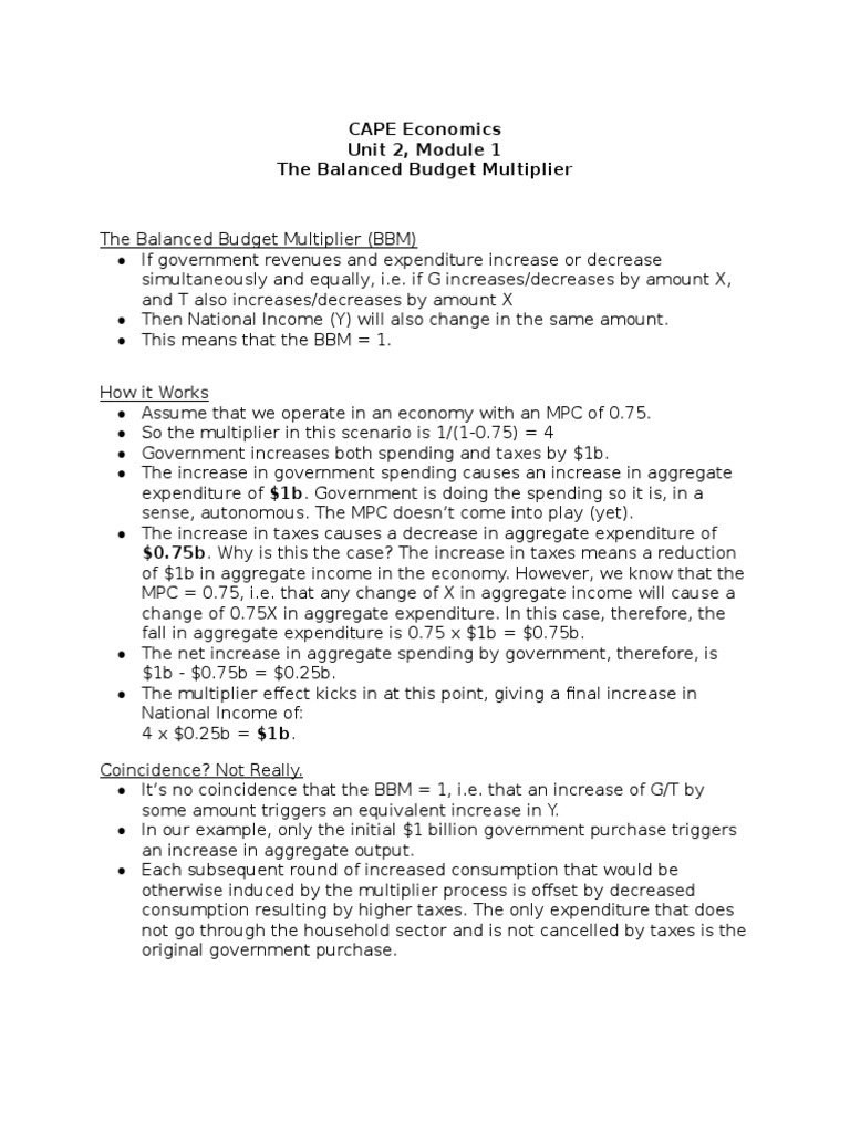 Economics: Balanced Budget Multiplier | PDF