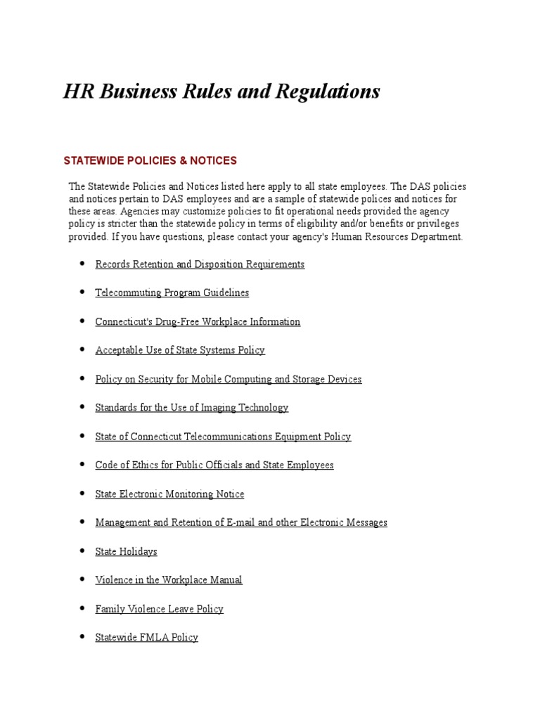 HR Business Rules and Regulations | PDF