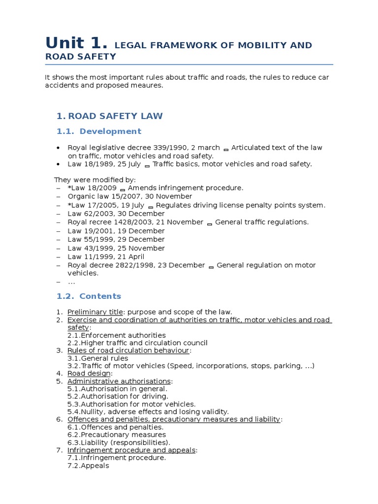 Unit 1.: 1. Road Safety Law | PDF | Transport | Justice