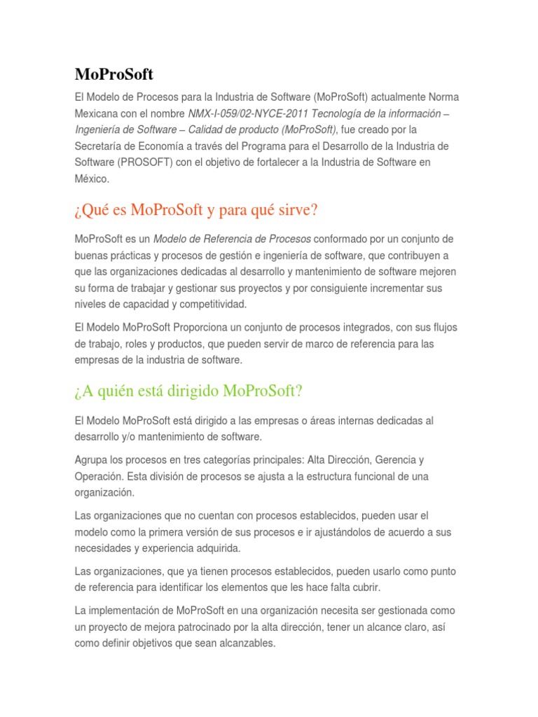 MoProSoft - Modelo de Procesos | PDF | Ingeniería de software | Software