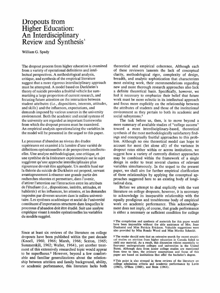 Spady 1977 | PDF | High School Dropouts | Higher Education In The ...