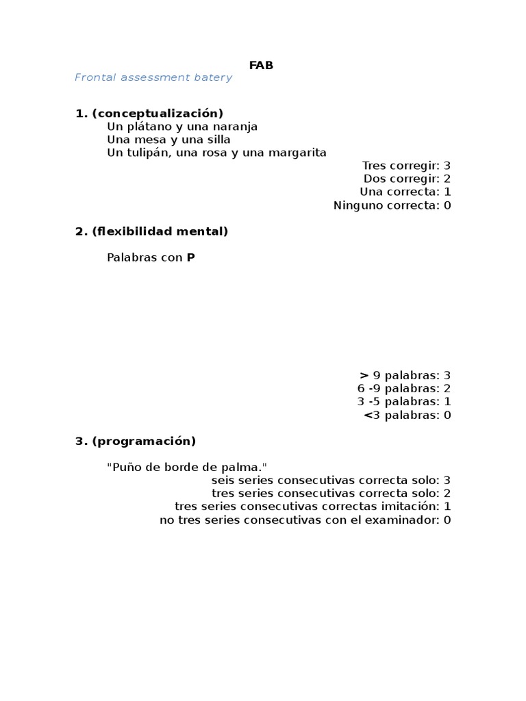 Fab - Frontal Assessment Behavior | PDF