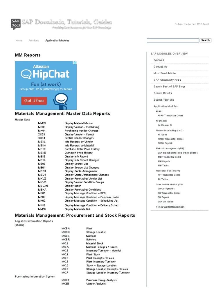 MM Reports in SAP - SAP Materials, Documents, Tutorials | PDF ...