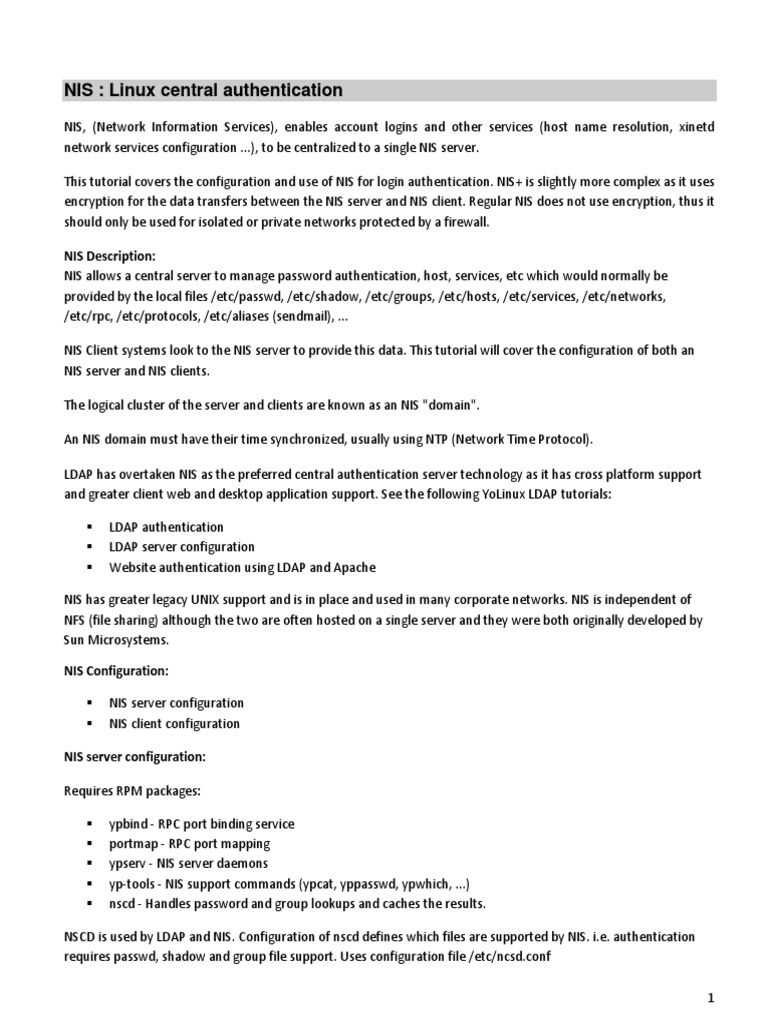 NIS - Linux Central Authentication | PDF | Server (Computing) | Domain ...