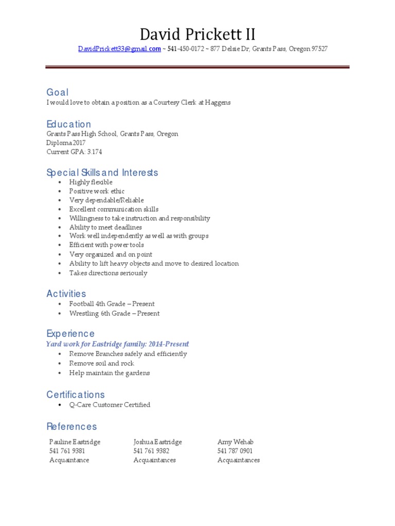 David Prickett's Job Application Resume | PDF | Career & Growth