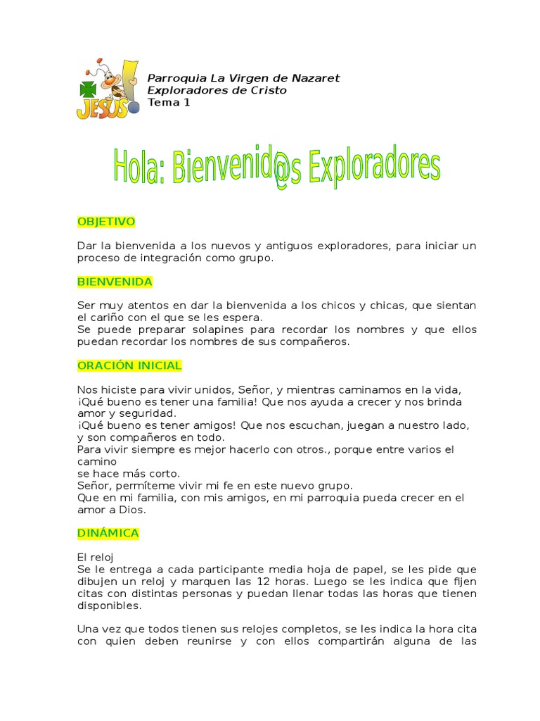 Tema 01 - HOLA BIENVENIDOS EXPLORADORES | PDF | Oración | Cristo (título)