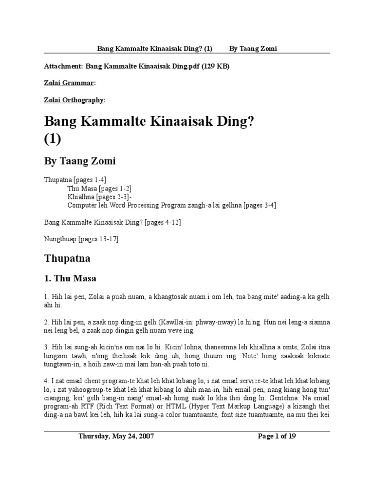 Zolai Grammar and Word Processing Guide | PDF | Language Arts & Discipline
