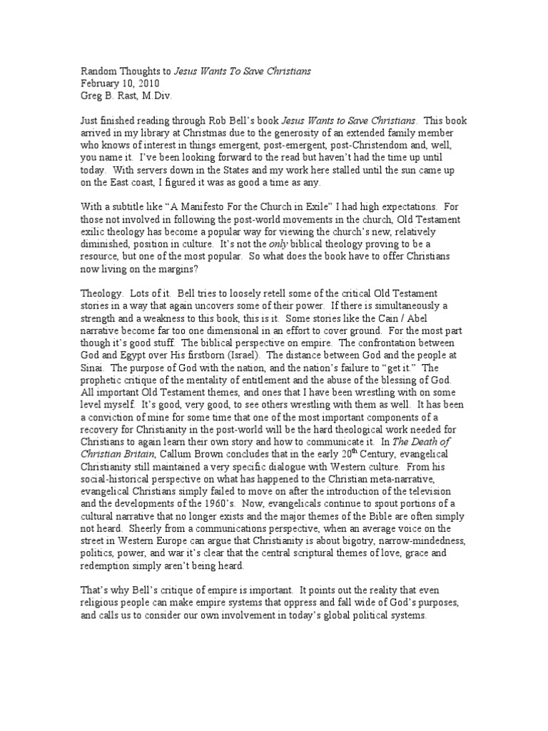 Reflections on Jesus Wants to Save Christians | PDF | Evangelicalism ...