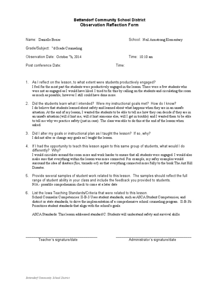 Reflection Form 2014 | PDF