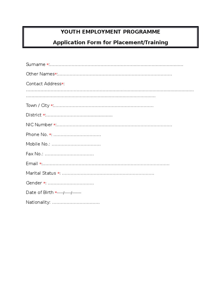 Application Form For Placement Training | PDF | Diploma | Further Education