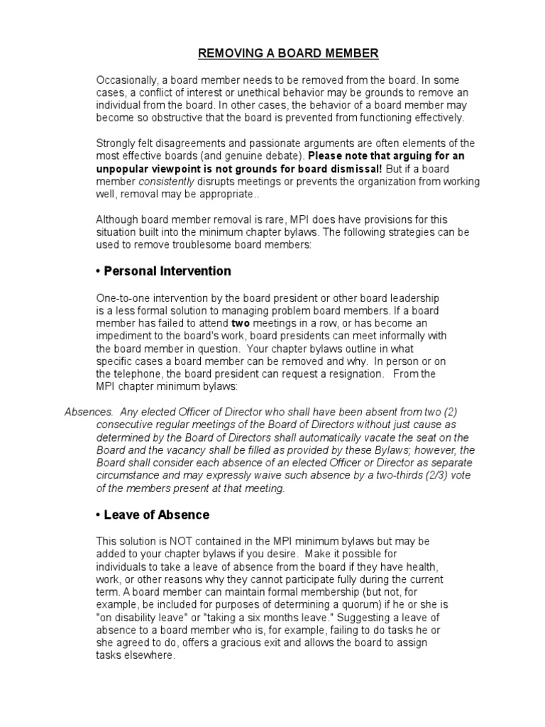 Toolkit Removing Board Members | PDF | By Law | Board Of Directors