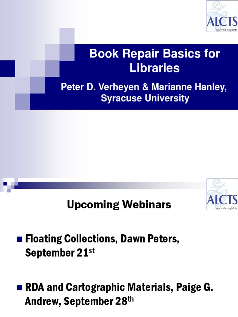 Book Repair Basics For Libraries: Peter D. Verheyen & Marianne Hanley, Syracuse University | PDF ...