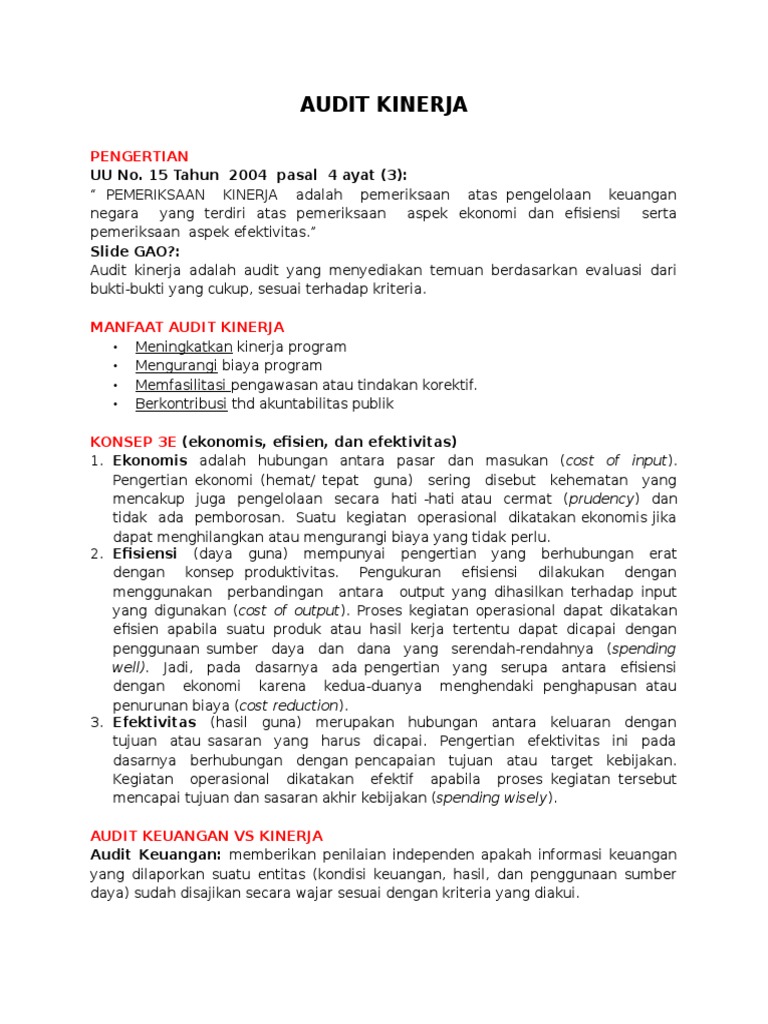 AUDIT KINERJA: PENGERTIAN, TUJUAN, DAN PENENTUAN AREA KUNCI | PDF