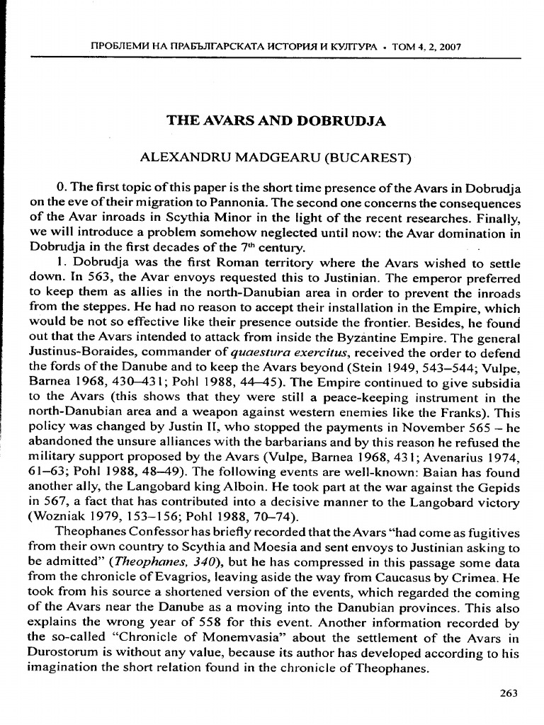 A. Madgearu-The Avars and Dobrudja | PDF | Early Middle Ages | Late ...