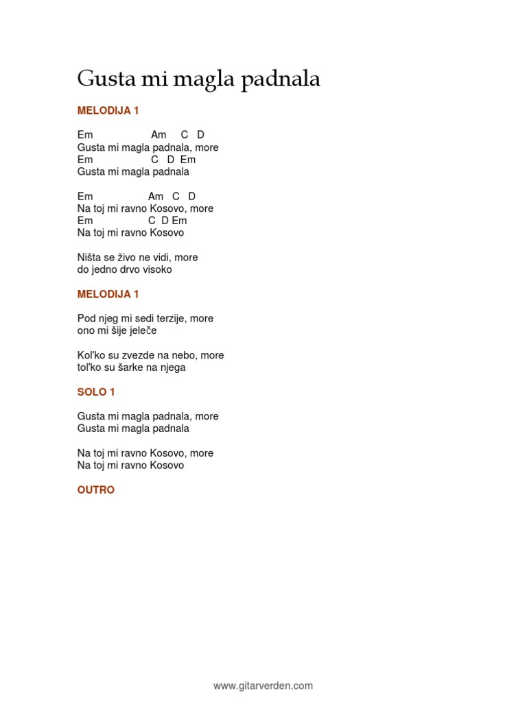 Gusta Mi Magla Padnala Chords | PDF