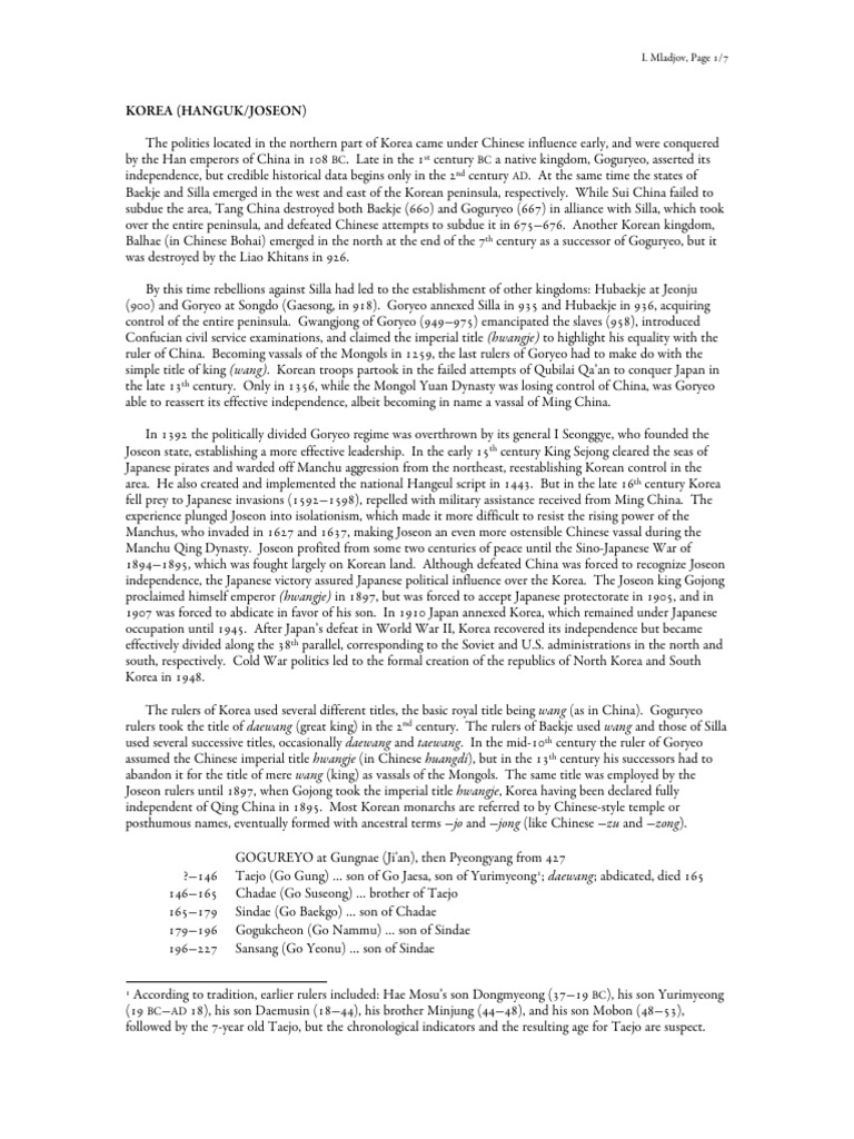 Korean Rulers | PDF | Korea | Monarch